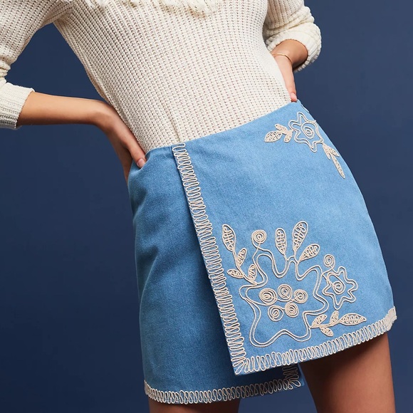Moon River | Skirts | Moon River Blue Embroidered Chambray Mini Skirt ...